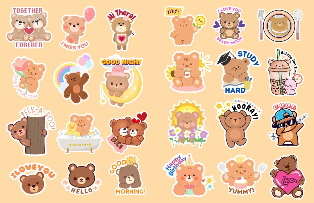 Cute Bear Printable Uniquely Designed Stickers, Png, Print and Cut ...