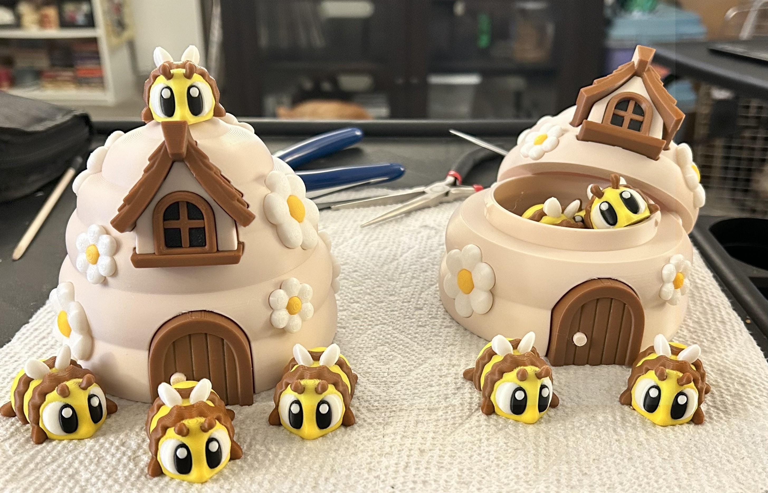 Adorable Beehive Cottage With 4 Cute Bees – 3D Printed Bee House Decor ...