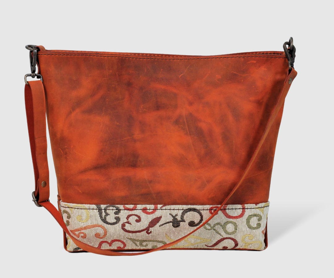 Leather Handmade Tote Shoulder Bag in Ginger Color With Zipper and ...