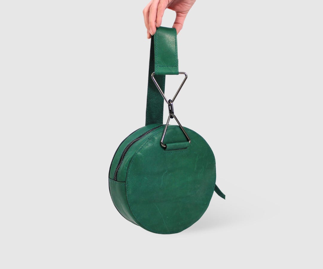 Leather Small Round Handbag, Green Color, Vintage Style Bag, Gift for ...