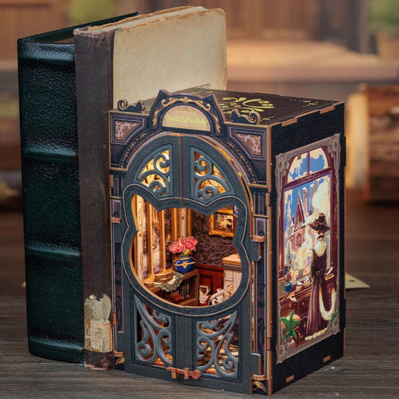 Cat Book Nook: 3D DIY Wooden Puzzle Miniature Bookshelf Insert - Etsy