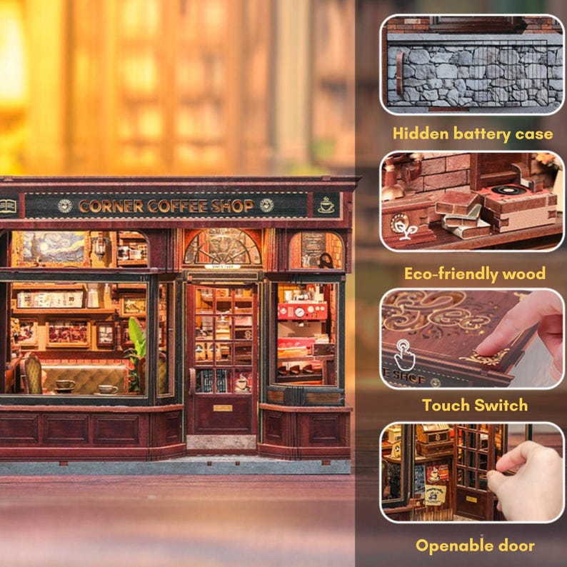 Coffee Shop Book Nook: 3D DIY Wooden Puzzle Miniature Bookend - Etsy