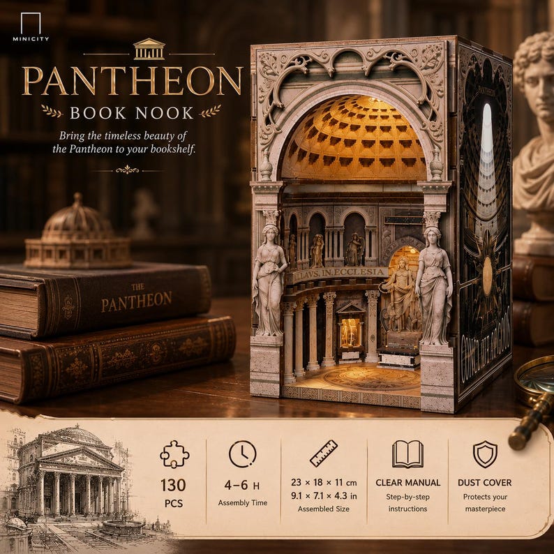 PANTHEON Book Nook Kit | Ancient Rome Bookshelf Insert | DIY 3D Wooden ...