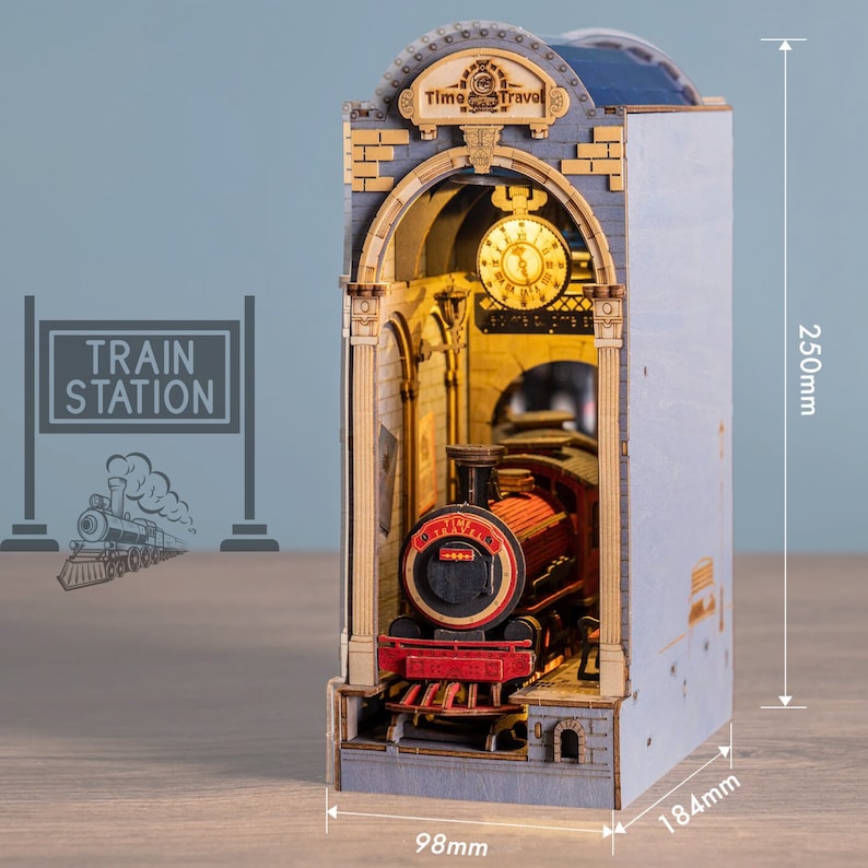 Time Train Station Book Nook Bookshelf Decoration Library Miniature ...