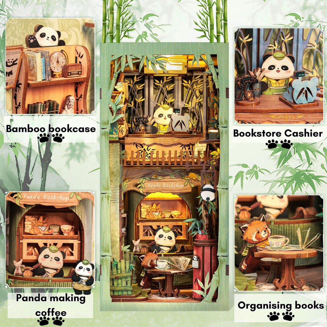 Panda Book Nook: 3D DIY Wooden Puzzle Miniature Bookshelf Insert - Etsy