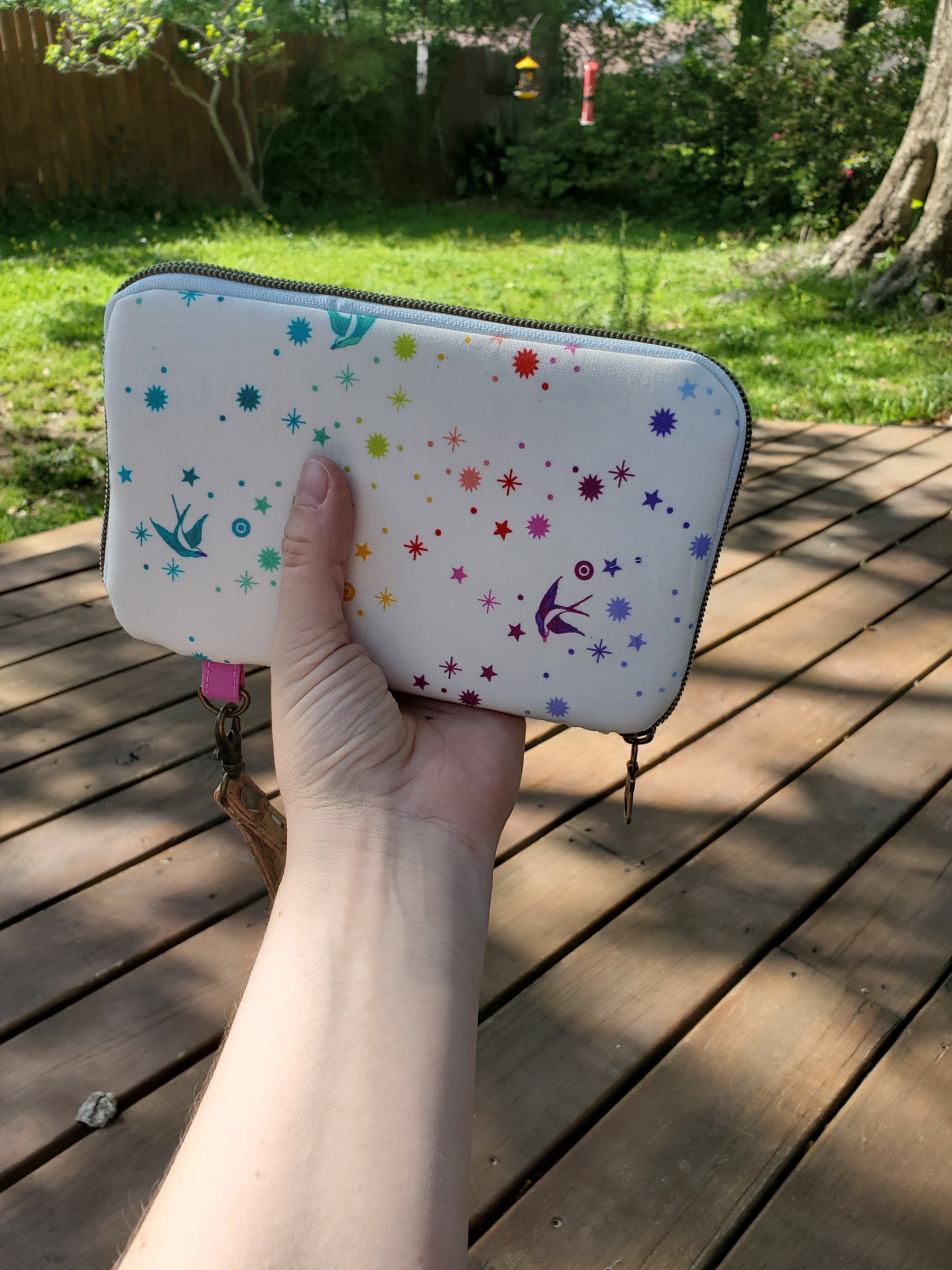 Tula Pink Rainbow Birds Print Day Trip Wallet With Wrist Strap - Etsy