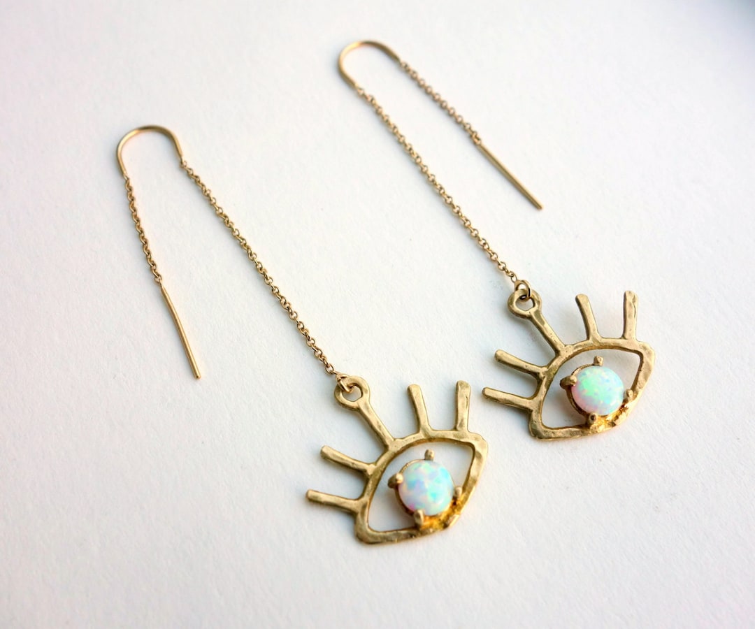 Beholder Eye Ear Threads- Gold Plated Eyes With Opals Ear Threads ...