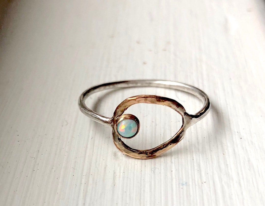 Gold and Silver Oval Opal Ring Handmade Organic Shape Irregular Open ...