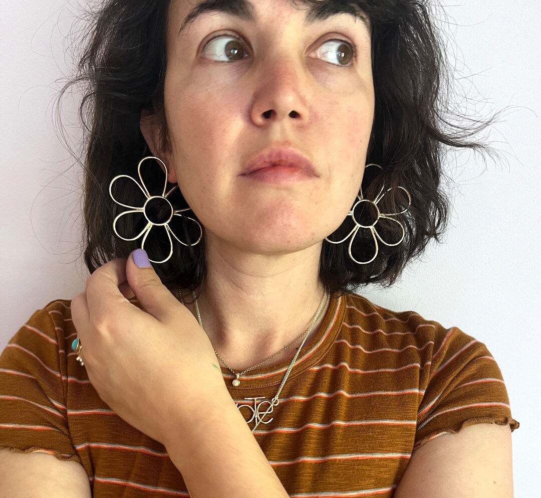 Handmade Giant Daisy Hoops in Brass Oversized Flower Hoop - Etsy
