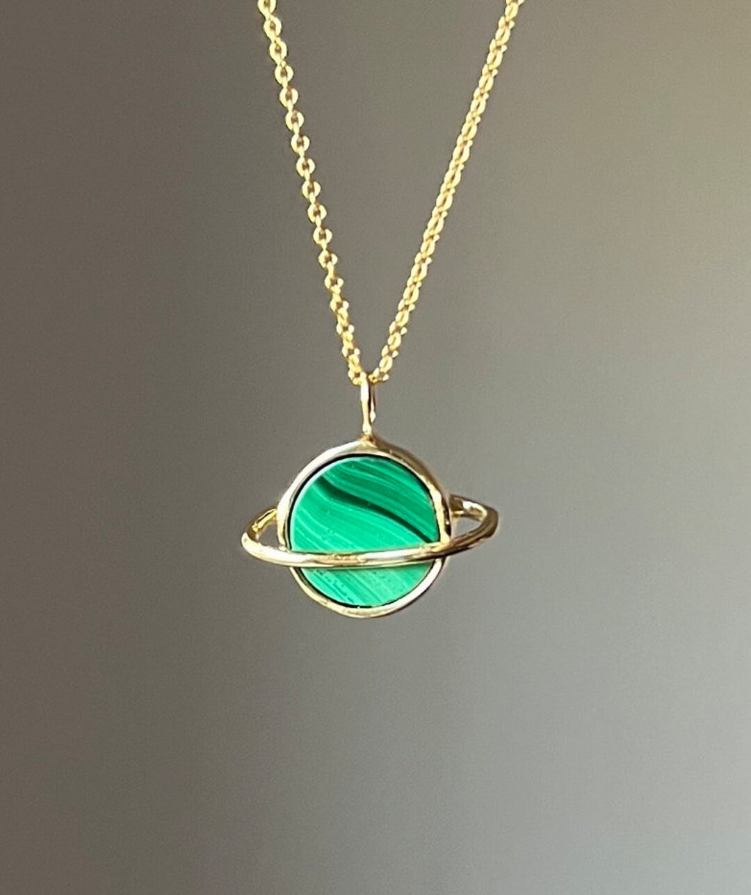 Malachite and Gold Saturn Pendant Handmade Space Astronomy Planetary ...