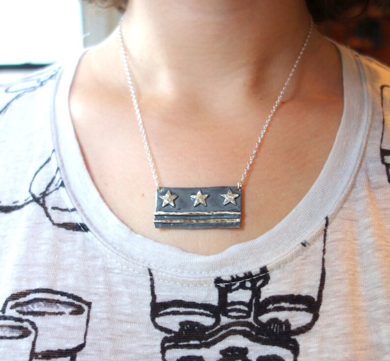 Large DC Flag Necklace in Sterling or Brass - Etsy