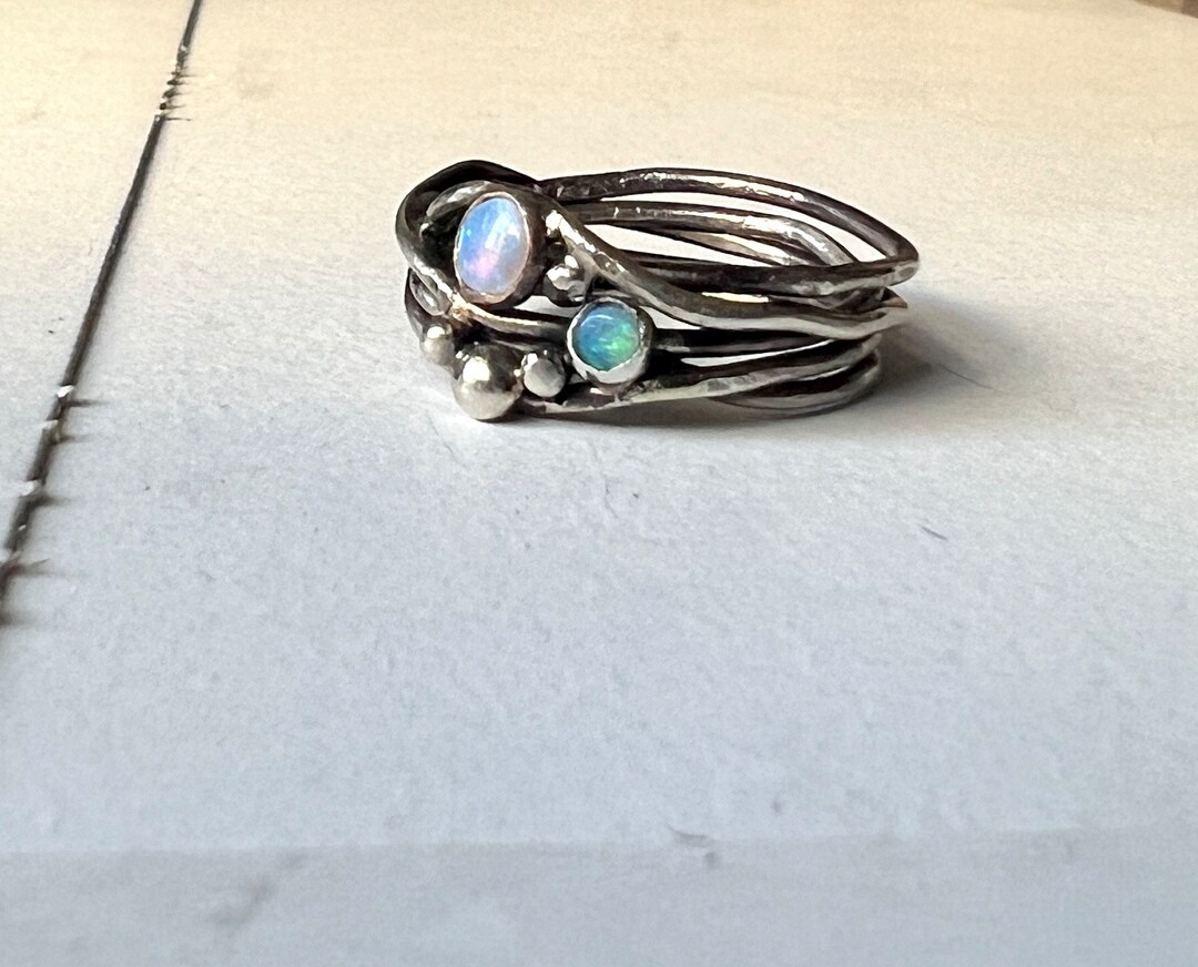 Handmade Twisted Forest Sterling Silver Nest Ring With Two Australian ...