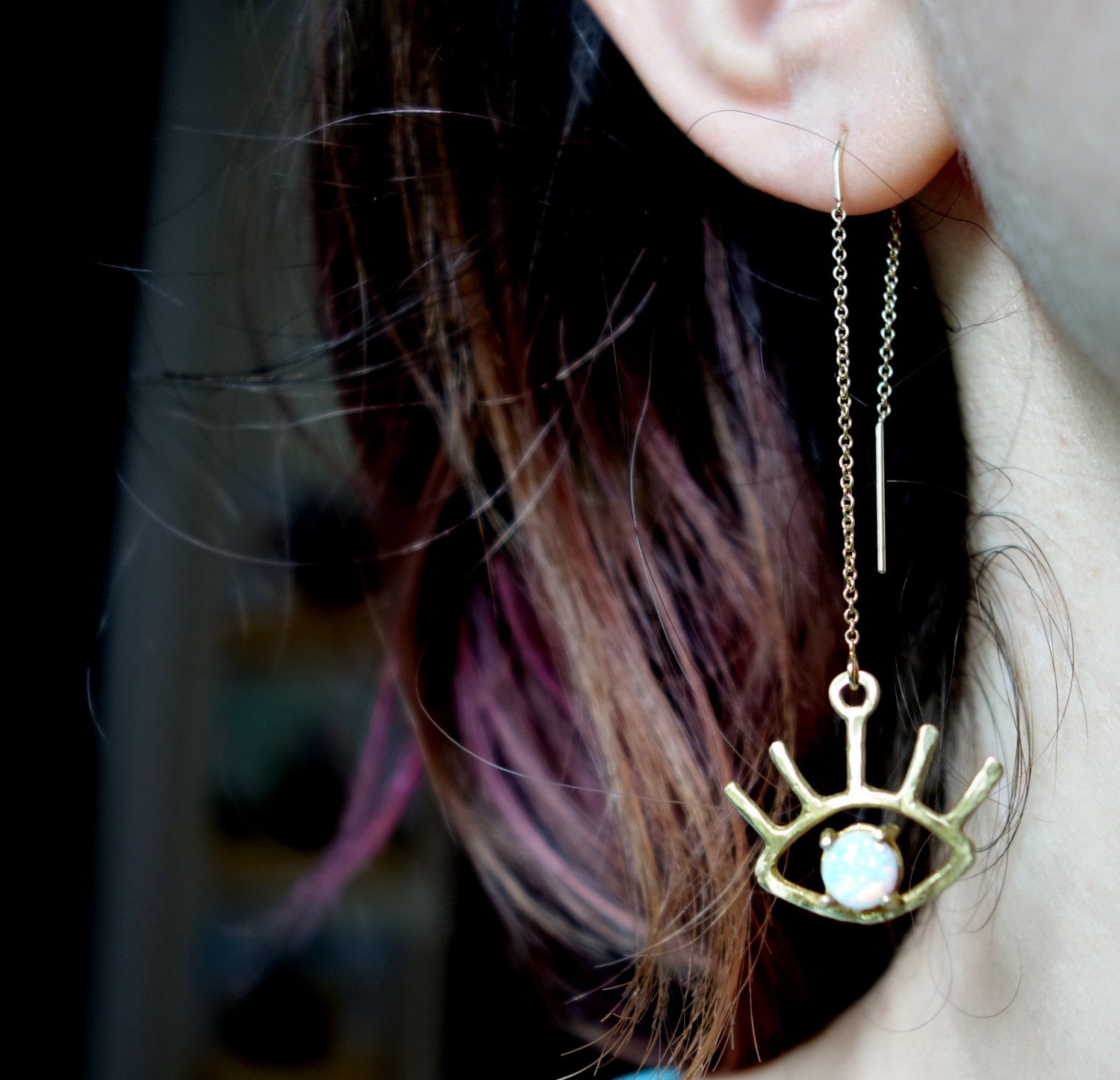 Beholder Eye Ear Threads- Gold Plated Eyes With Opals Ear Threads ...