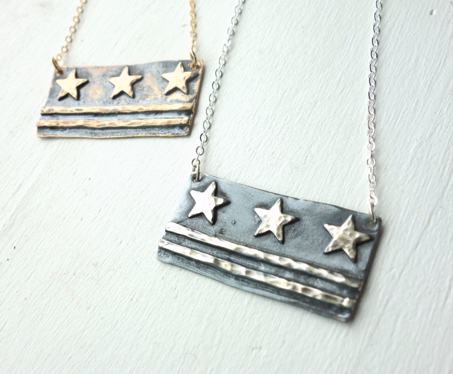 Large DC Flag Necklace in Sterling or Brass - Etsy