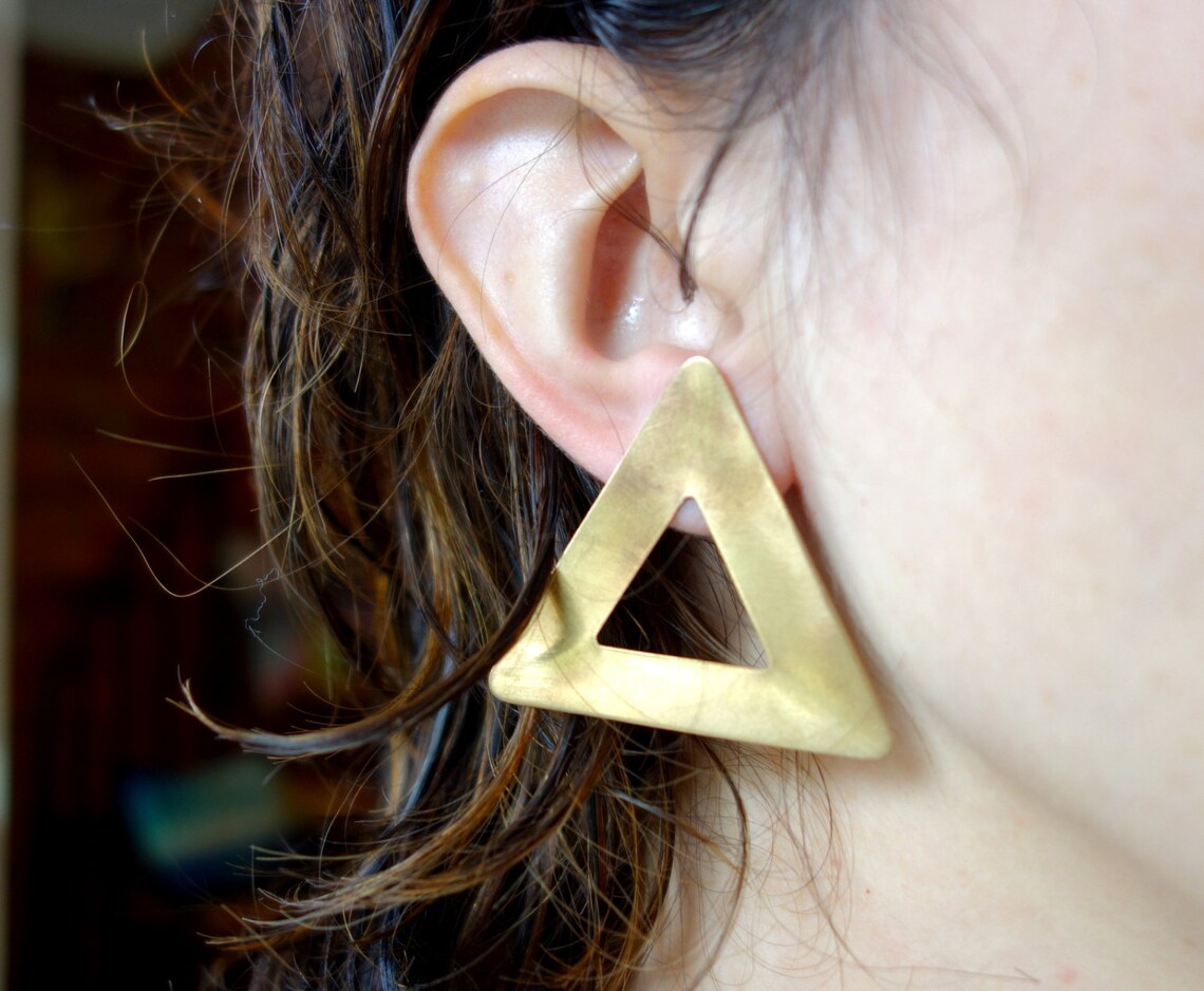 Large Open Brass Triangle Studs - Etsy