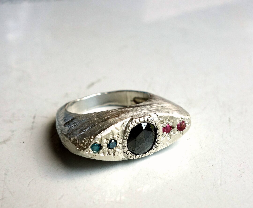 Relic Ring in Sterling Silver With Rose Cut Black Diamond and Blue ...