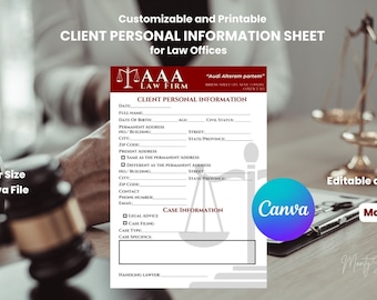 CLIENT PERSONAL INFORMATION Sheet Customizable for Law Office Blue ...