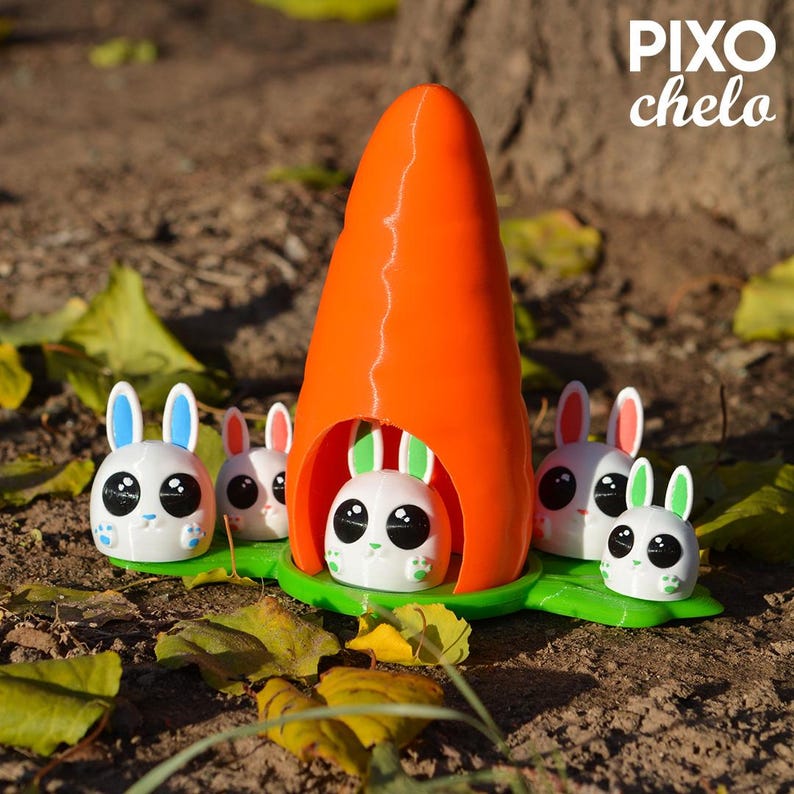 3D Printing .STL File, Articulated Mini Bunny, Carrot House (digital ...