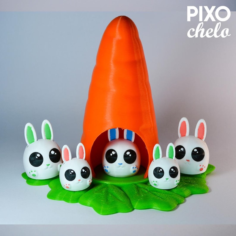 3D Printing .STL File, Articulated Mini Bunny, Carrot House (digital ...