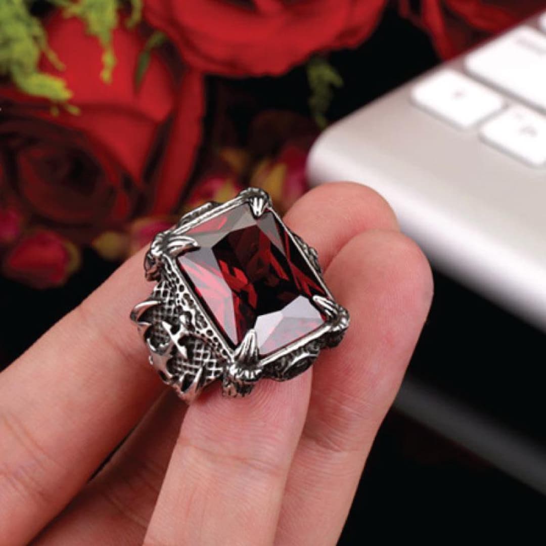 Talon Claw Titanium Square Gemstone Red Ruby Ring, Gothic Celtic ...
