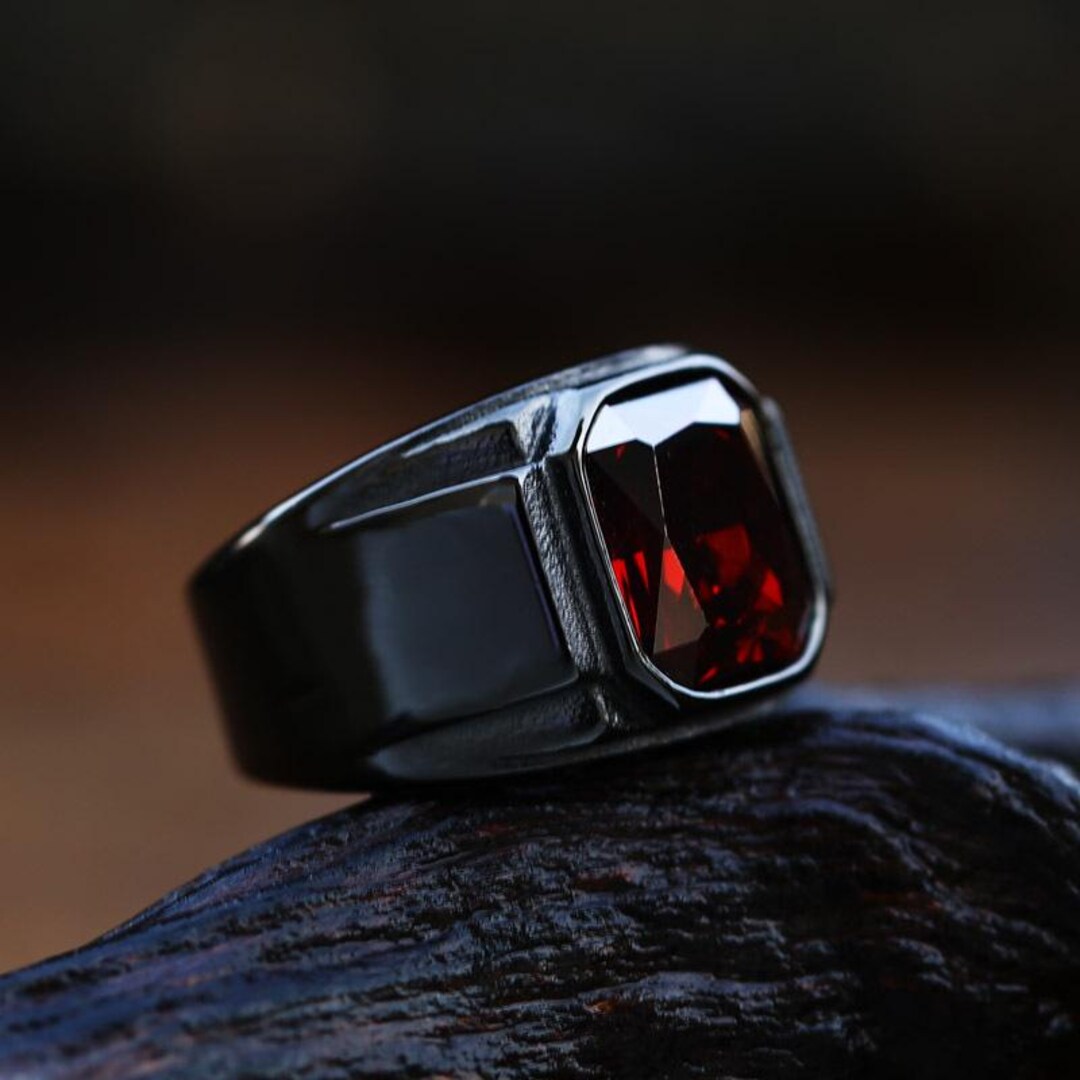 Garnet Gemstone Titanium Ring, Gothic Celtic Stainless Steel Ring ...