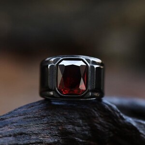 Garnet Gemstone Titanium Ring, Gothic Celtic Stainless Steel Ring ...