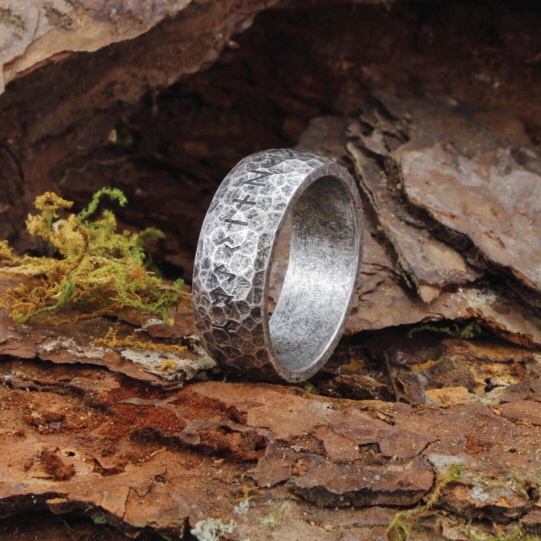 Gothic Runes Viking Engraved Ring, Dimple Encaved Pattern Ring ...