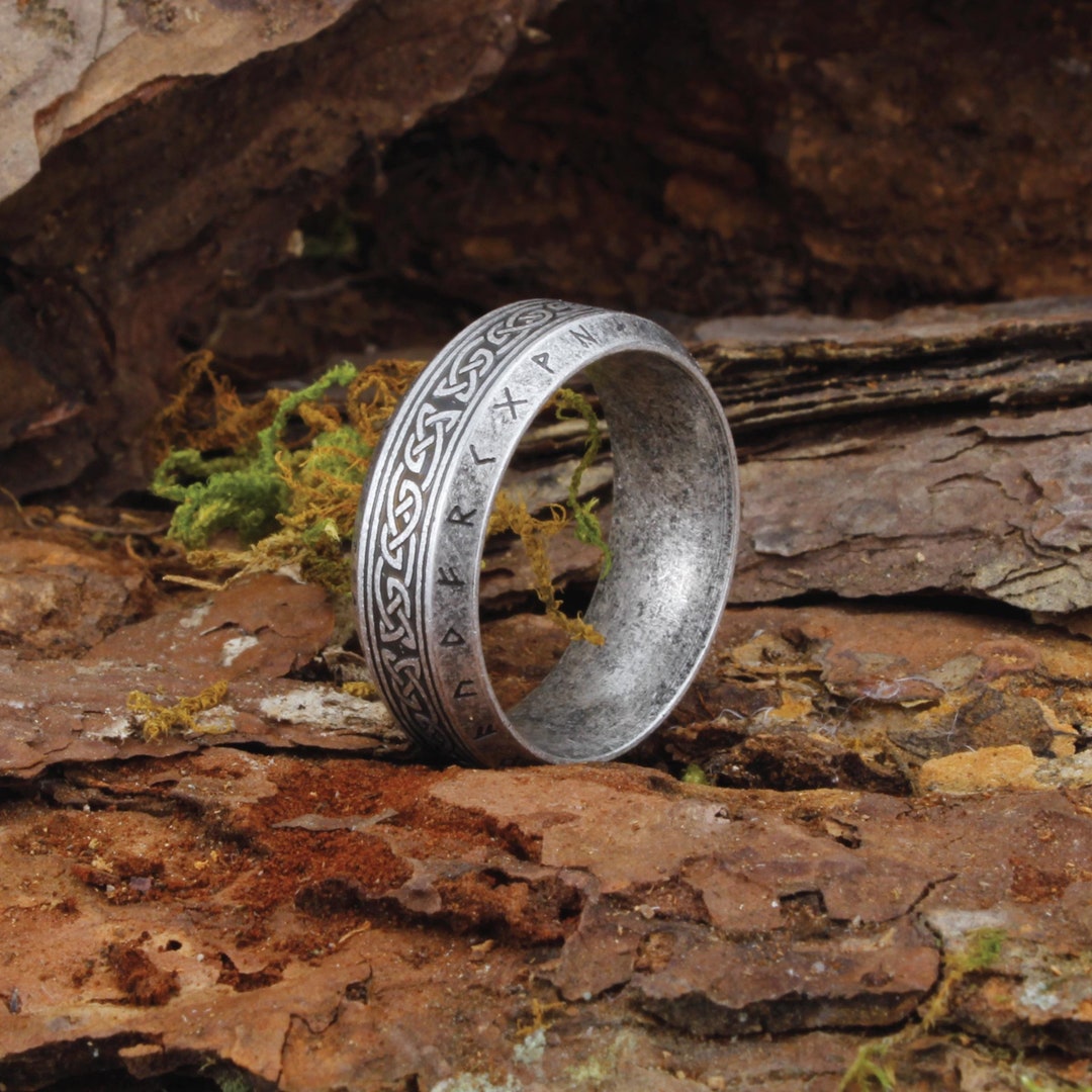 Gothic Runes Silver Celtic Knot Viking Ring, Stainless Steel Jewelry ...