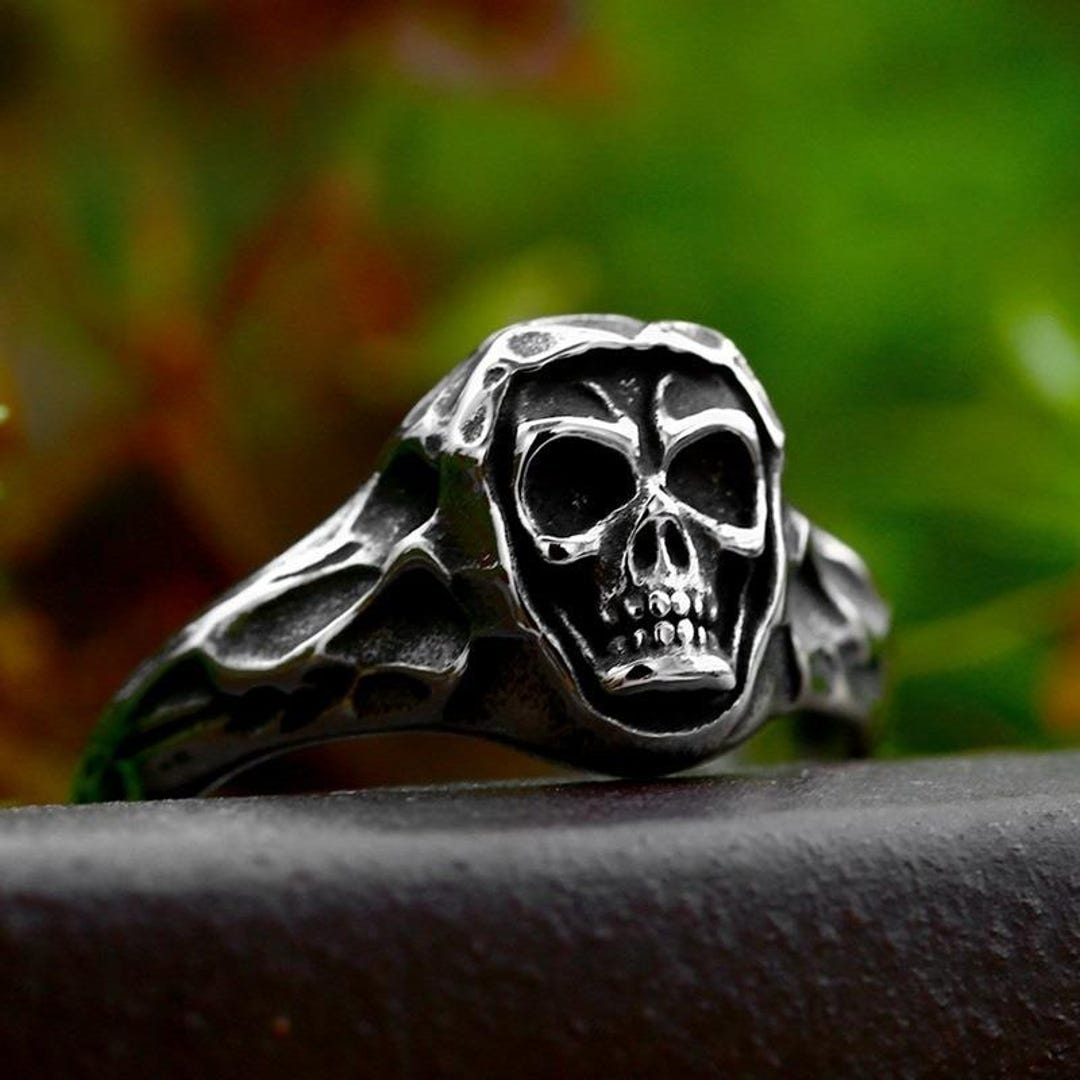 Skull in Bone Skull Ring, LARP Stainless Steel Reaper Gothic Ring ...