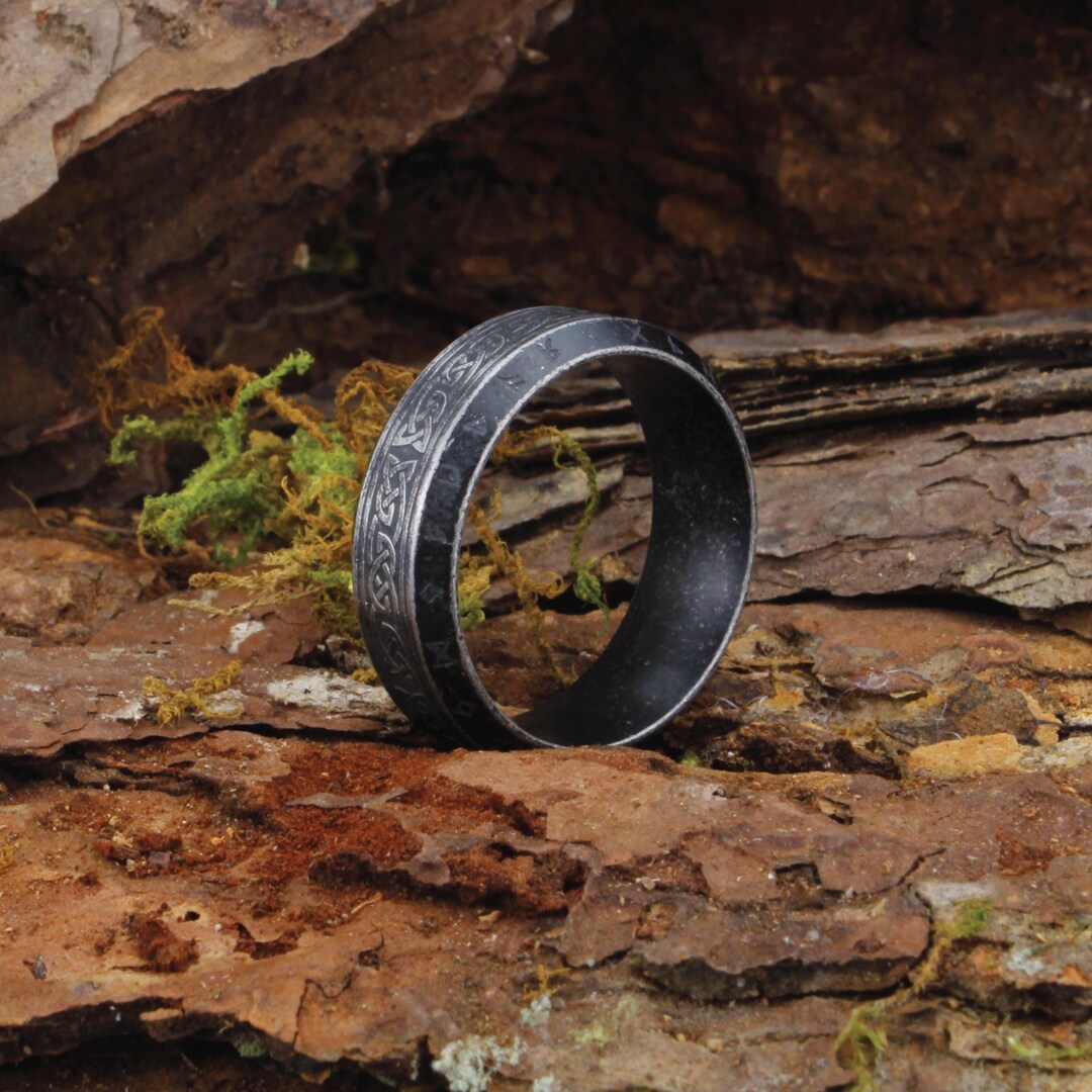 Gothic Runes Black Celtic Knot Viking Ring, Stainless Steel Jewelry ...