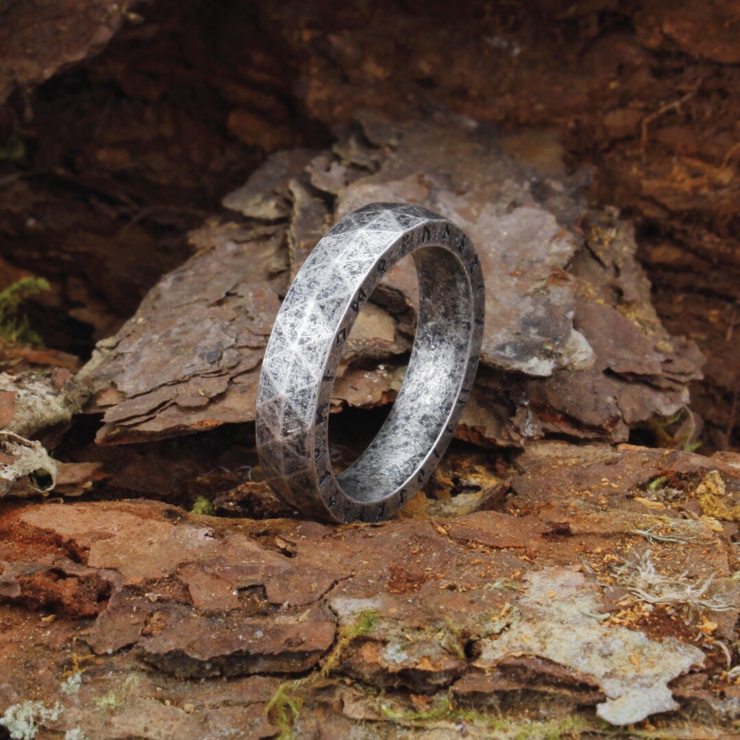 Gothic Runes Triangle 3D Viking Ring, Silver, Stainless Steel Jewelry ...