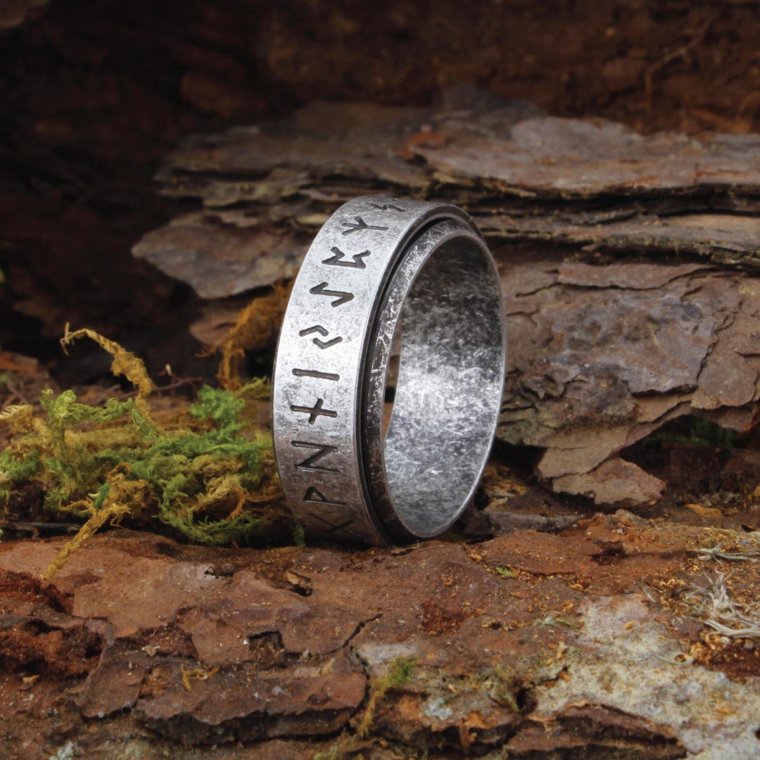 Gothic Runes Beveled Viking Ring, Celtic Stainless Steel Jewelry, Goth ...