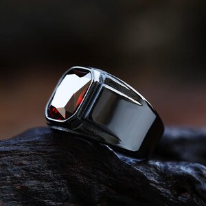 Garnet Gemstone Titanium Ring, Gothic Celtic Stainless Steel Ring ...
