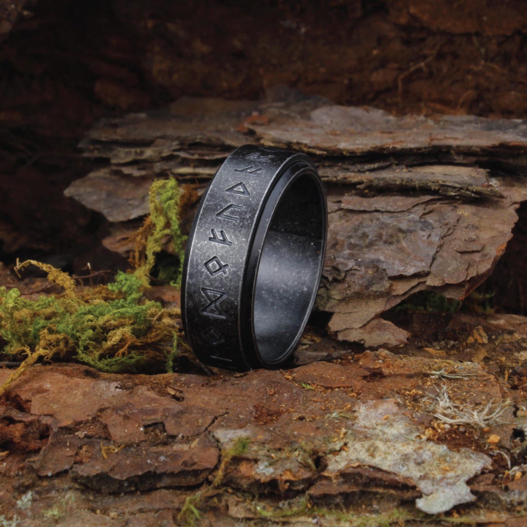 Gothic Runes Beveled Viking Ring, Black, Celtic Stainless Steel Jewelry ...