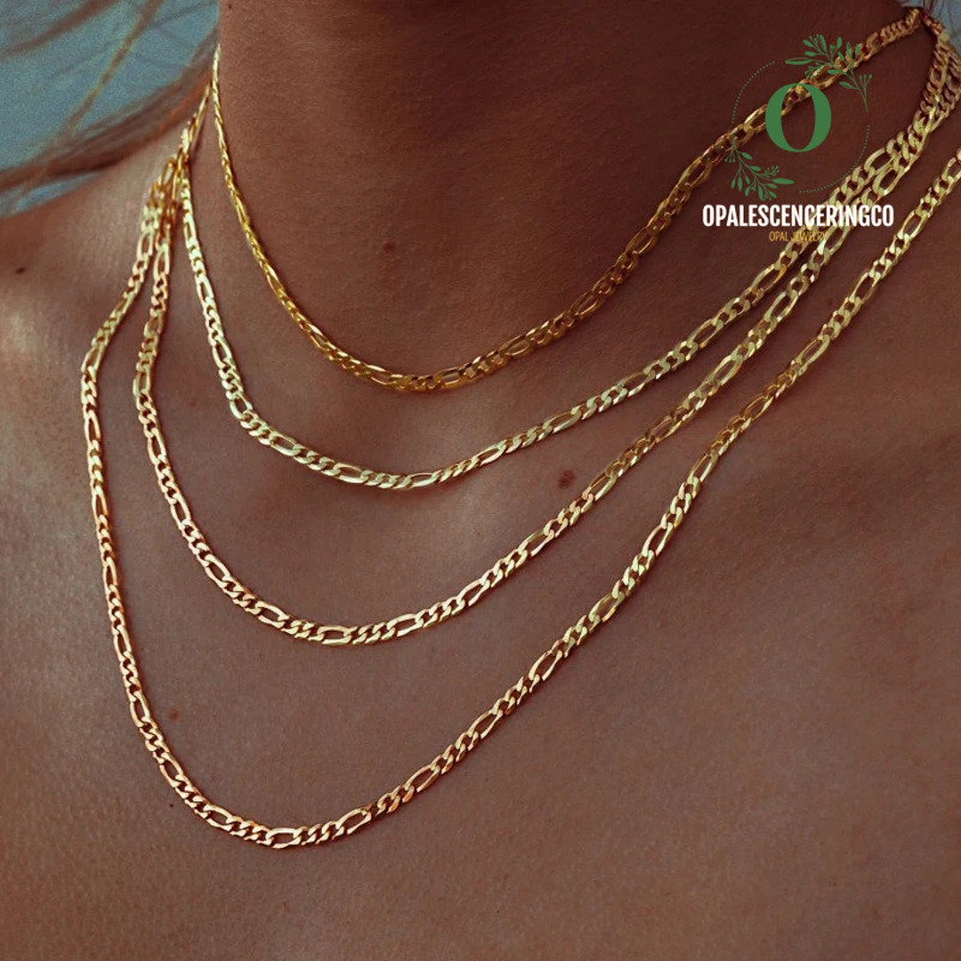 10K Gold Figaro Chain Made of Stainless Steel and Real 10ct Gold ...