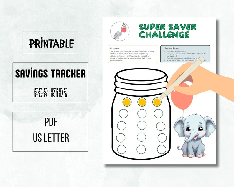 Savings Tracker for Kids,children Fun Budgeting, Savings Tracker Bundle ...