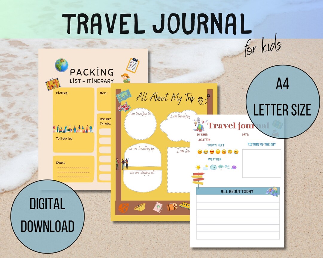 Travel Journal, Journal for Kids, Travel Diary, Instant PDF Download ...