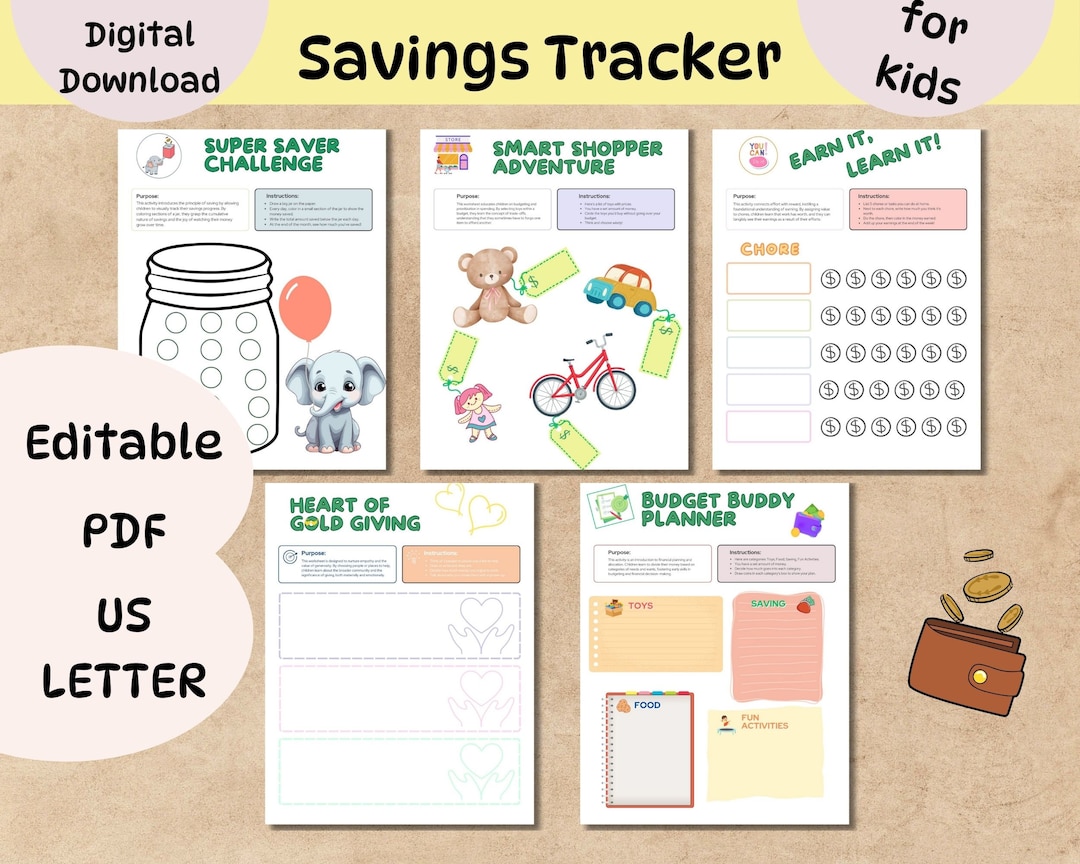 Savings Tracker for Kids,children Fun Budgeting, Savings Tracker Bundle ...