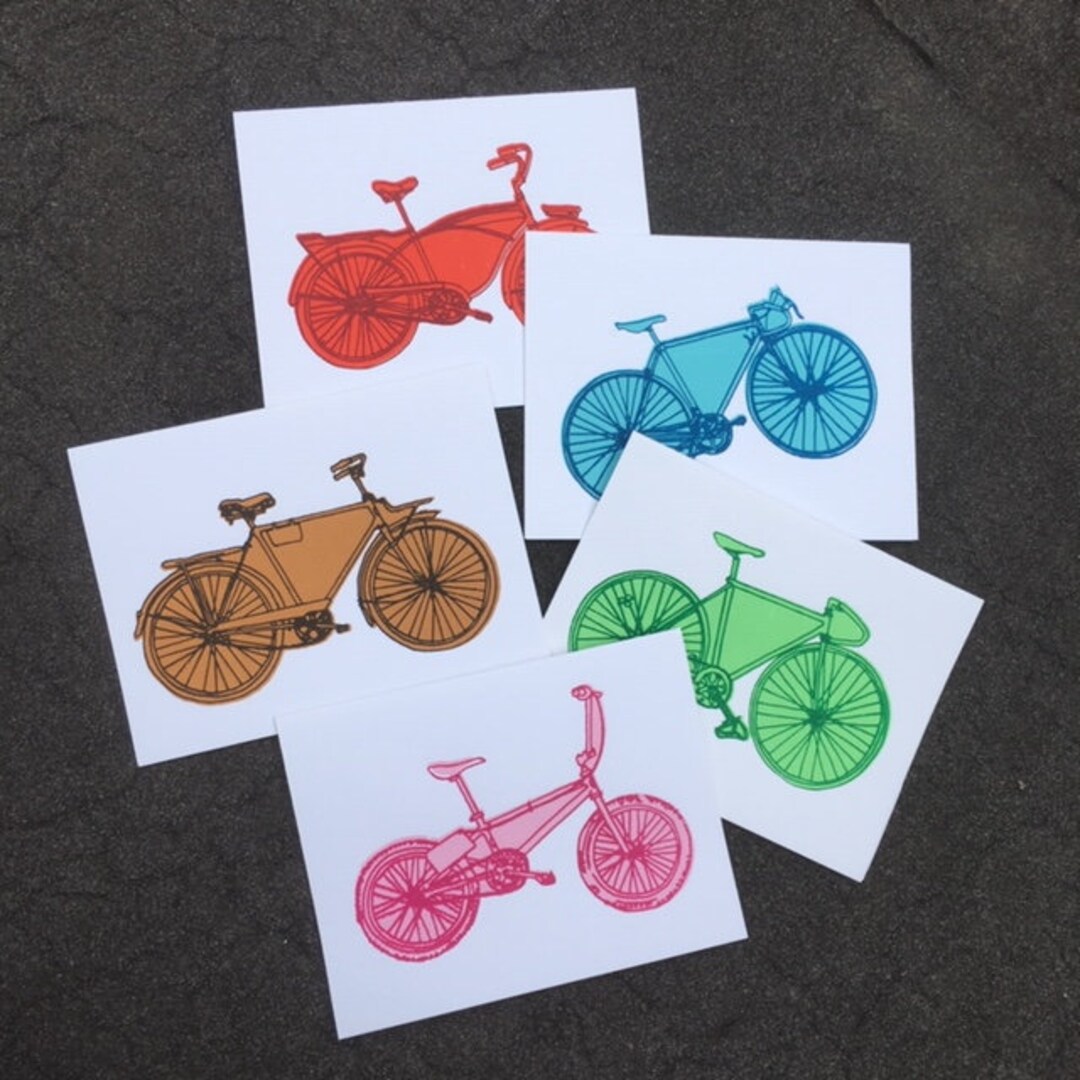 Colorful Hand-screened Bicycle Note Cards Set Perfect for All Bike ...