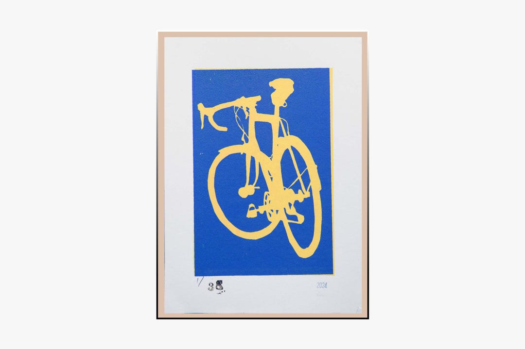 Road Bike Art Print: Blue & Gold Silhouette, Handmade Screenprint - Etsy