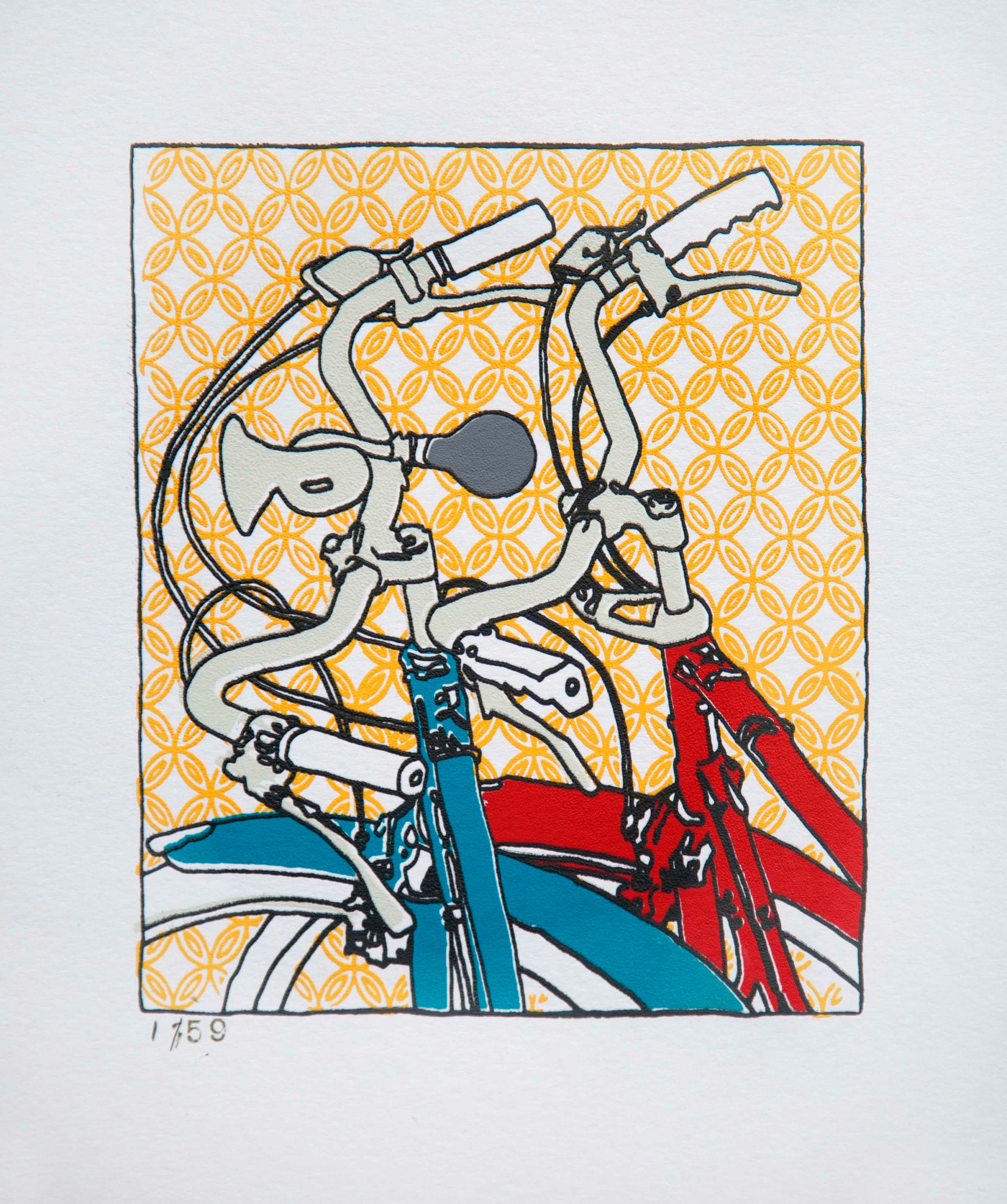 Two Bikes Together Charming Bicycle Love Art Print in Yellow Perfect ...