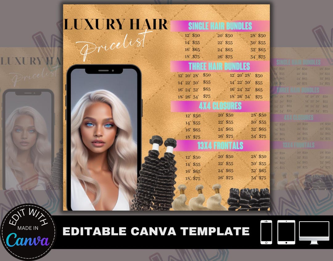 Hair Flyer, Hair Pricelist, Editable Canva Flyer, Hair Sale, Luxury ...