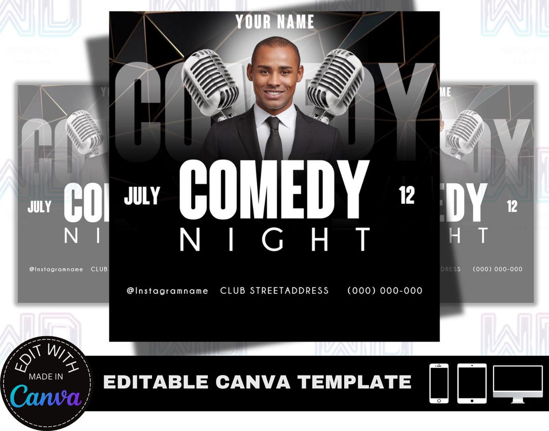 Comedy Night Flyer Template Canva DIY Event Flyer Comedy Flyer Digital ...