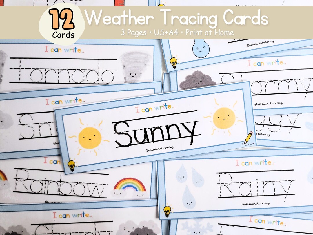 Montessori Weather Lettering Practice Flashcards | Preschool Tracing ...