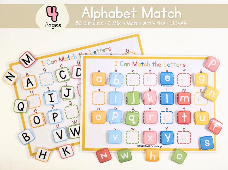 ABC Alphabet Matching Game, Montessori Letter Match, Lettering Practice ...