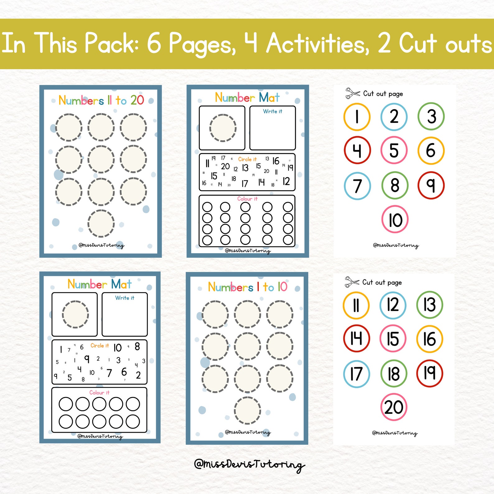 Number Mat Match Activity 1 to 20 Montessori Counting Practice ...