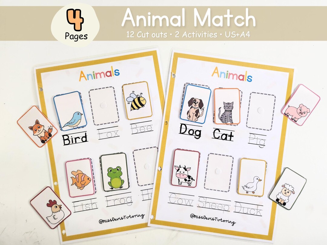 Printable Animal Sort | Match Handwriting Activity | Early Learning ...