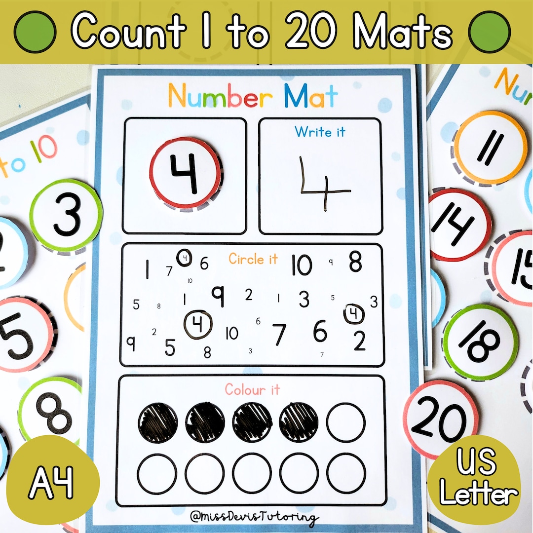 Number Mat Match Activity 1 to 20 Montessori Counting Practice ...
