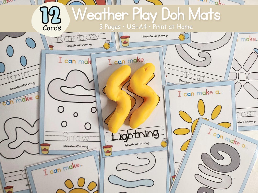 Montessori Weather Playdough Mats & Flashcards | Lettering Practice ...