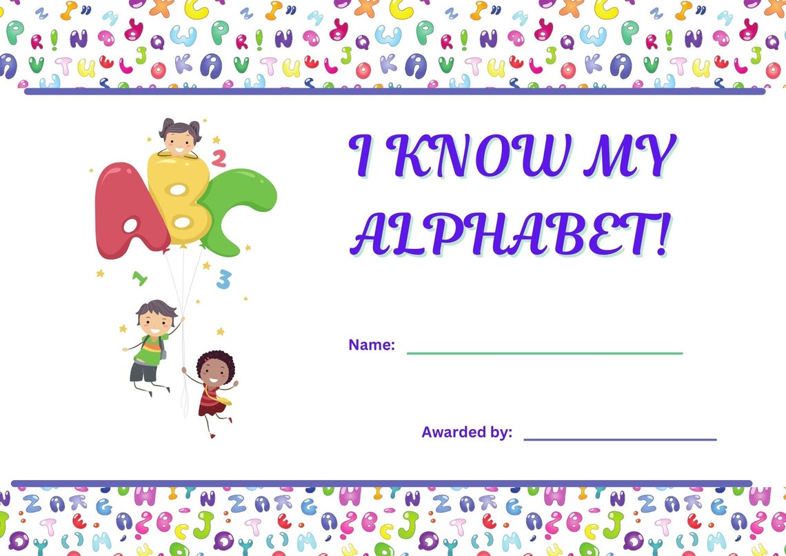 Certificate, Alphabet, Child, Student, Achievement - Etsy